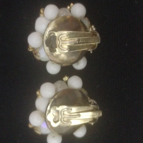 W Germany | Jewelry | Vintage West Germany Gold Tone White Iridescent Bead Cluster Clip On ...